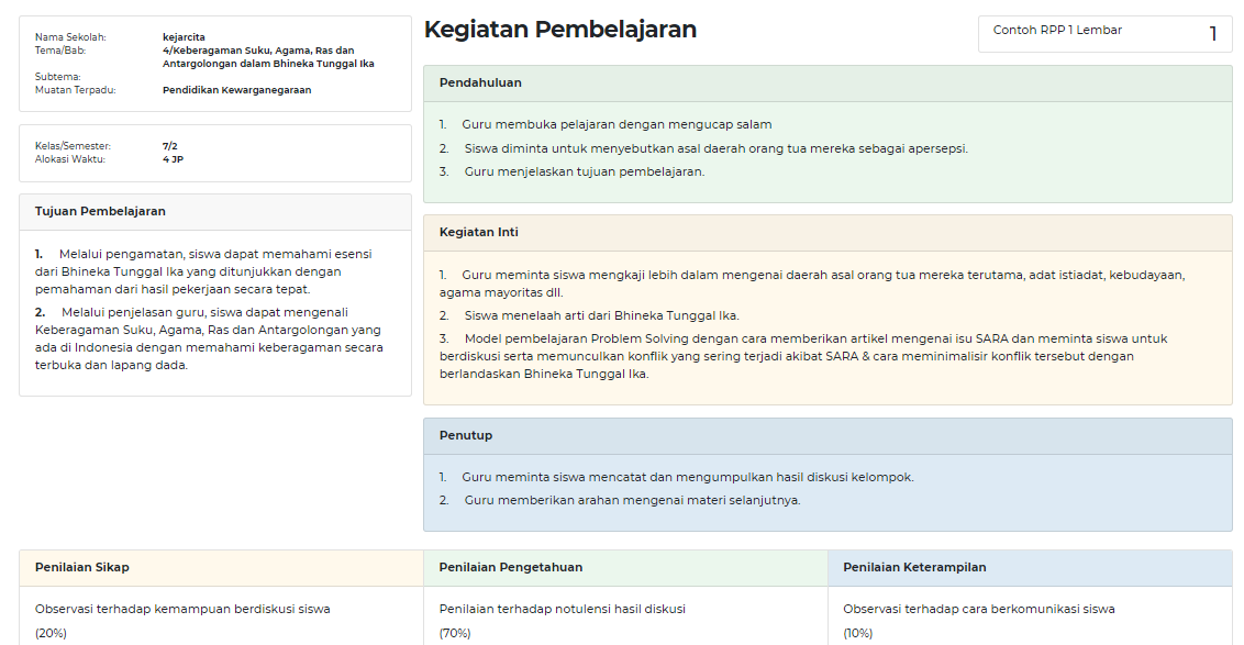 Contoh RPP PKN K13 Kelas 8 SMP/MTS Semester 1 dan 2