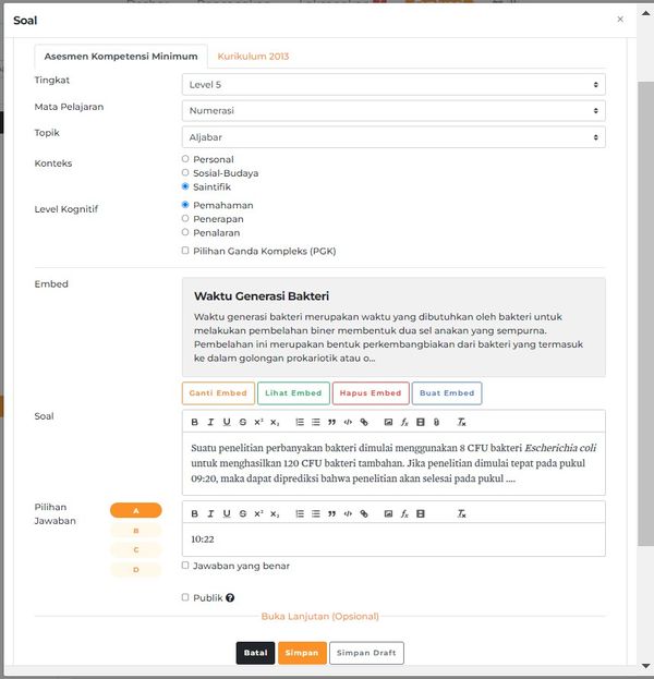 Mudah Buat Soal dengan Fitur di kejarcita.id